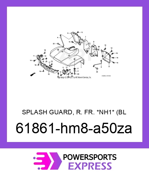 61861-HM8-A50ZA SPLASH GUARD, R. FR. *NH1* BLACK fits Honda Powersports