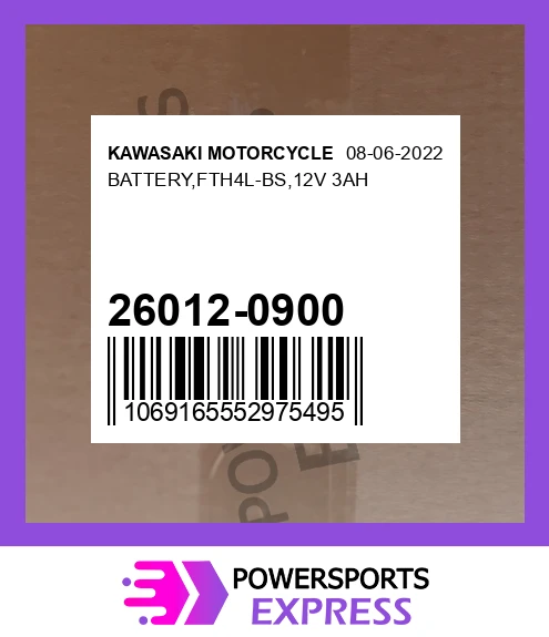 26012-0900 BATTERY,FTH4L-BS,12V 3AH fits KAWASAKI MOTORCYCLE