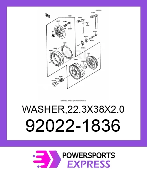 92022-1836 WASHER,22.3X38X2.0 fits Kawasaki Motorcycle