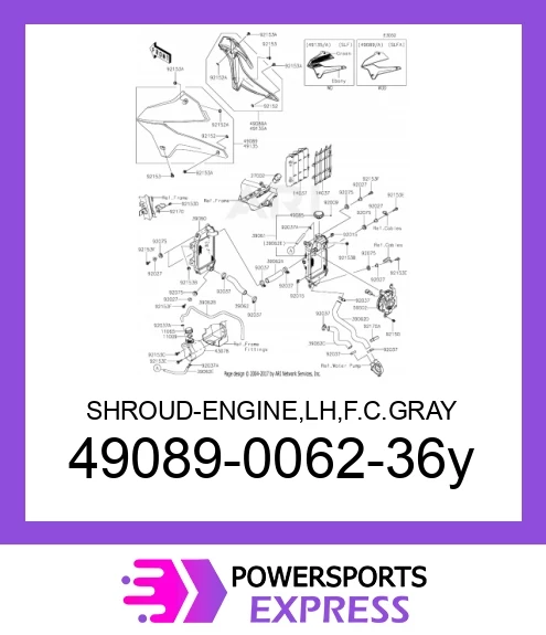 49089-0062-36Y SHROUD-ENGINE,LH,F.C.GRAY fits Kawasaki Motorcycle